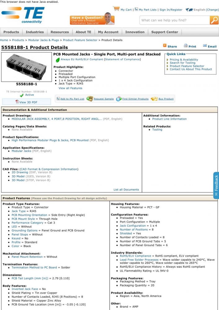 TE Connectivity 5558188-1 technical document page 1