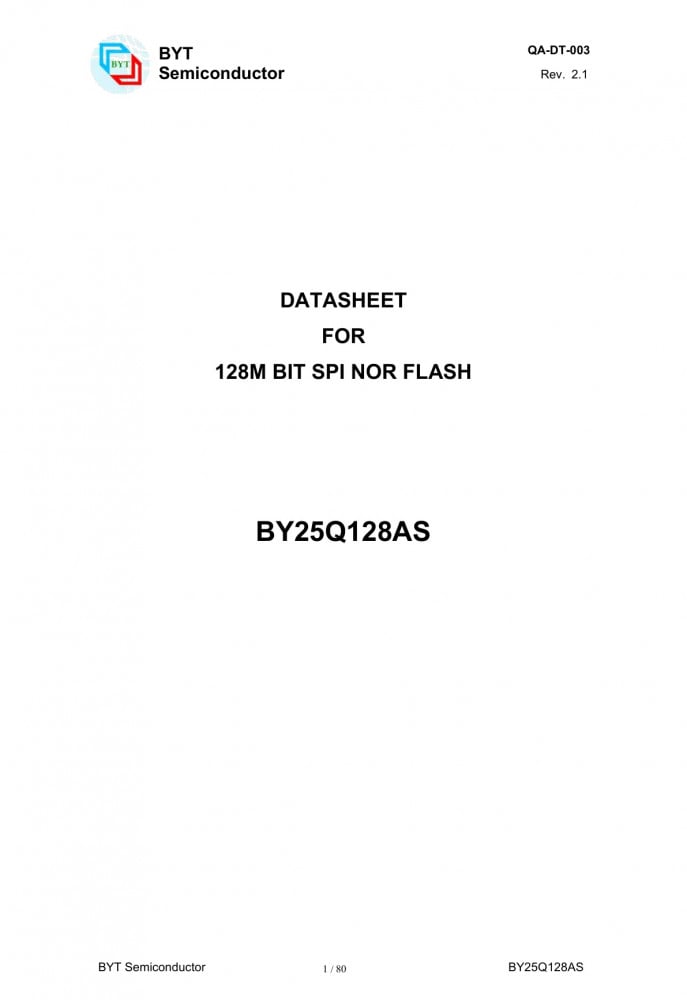 BY25Q128AS datasheet page 1