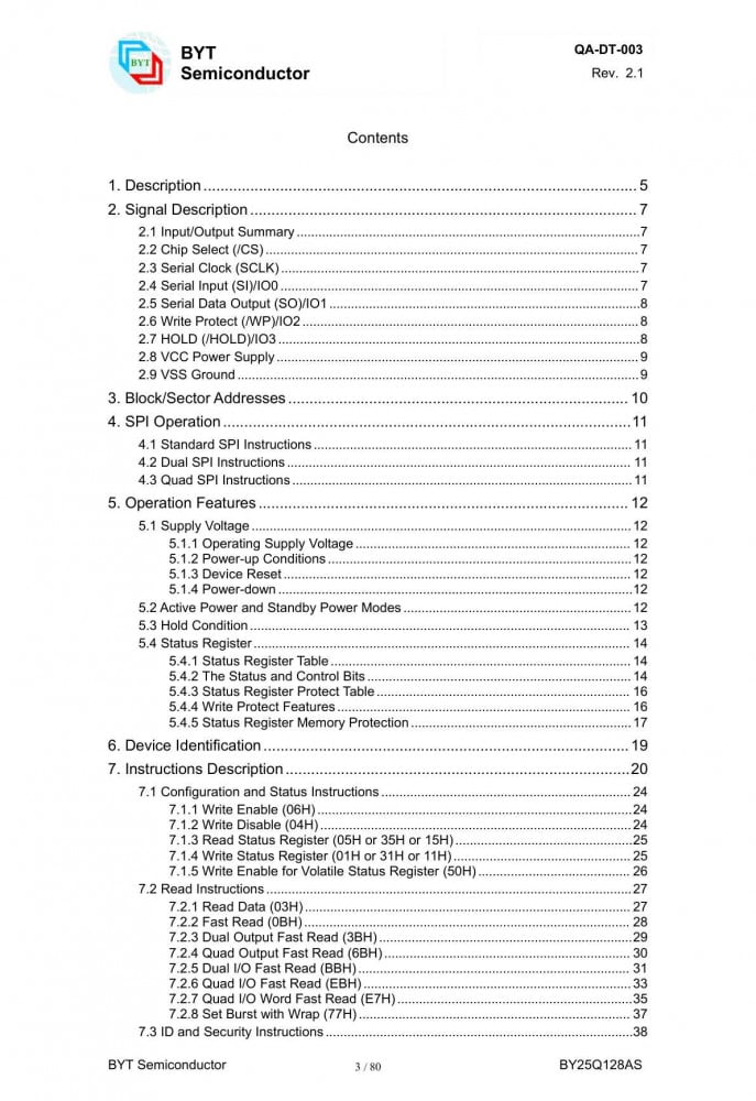 BY25Q128AS datasheet page 3