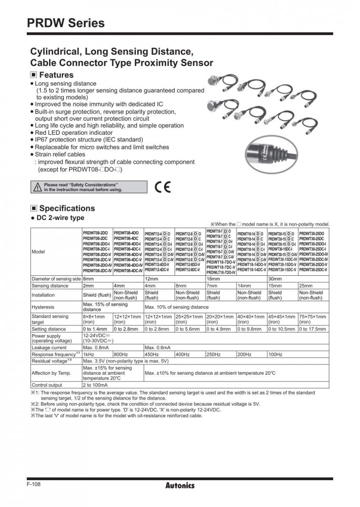 Autonics PRDW series documentation page 1