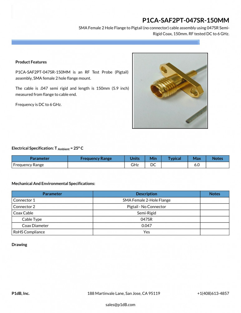 P1CA-SAF2PT-047SR-150MM product document image, page 1