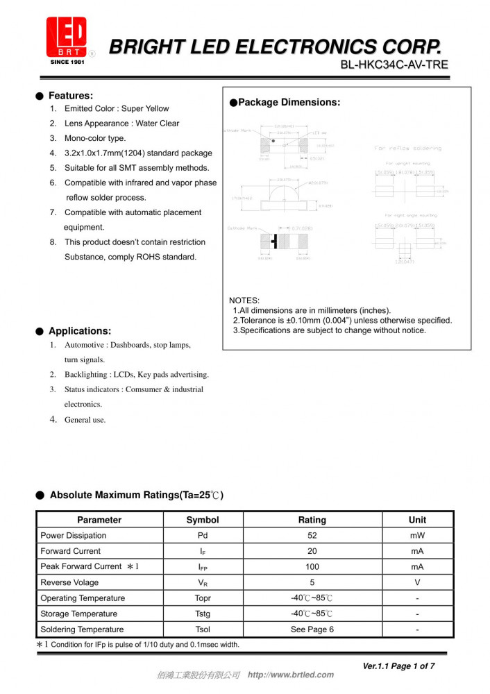 BL-HKC34C-AV-TRE datasheet page 1
