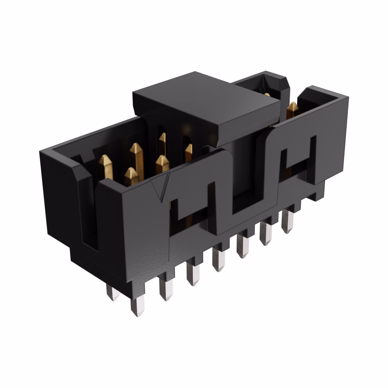 2.00mm Pitch, Milli-Grid PCB Header, Dual Row, Vertical, Through Hole, Shrouded, 14 Circuits, 0.38µm Gold (Au) Plating, 2.50mm Tail Length, Dual Side Slots, Dual Friction Locks, Center Polarization, with Cap and Peg, Tape and Reel