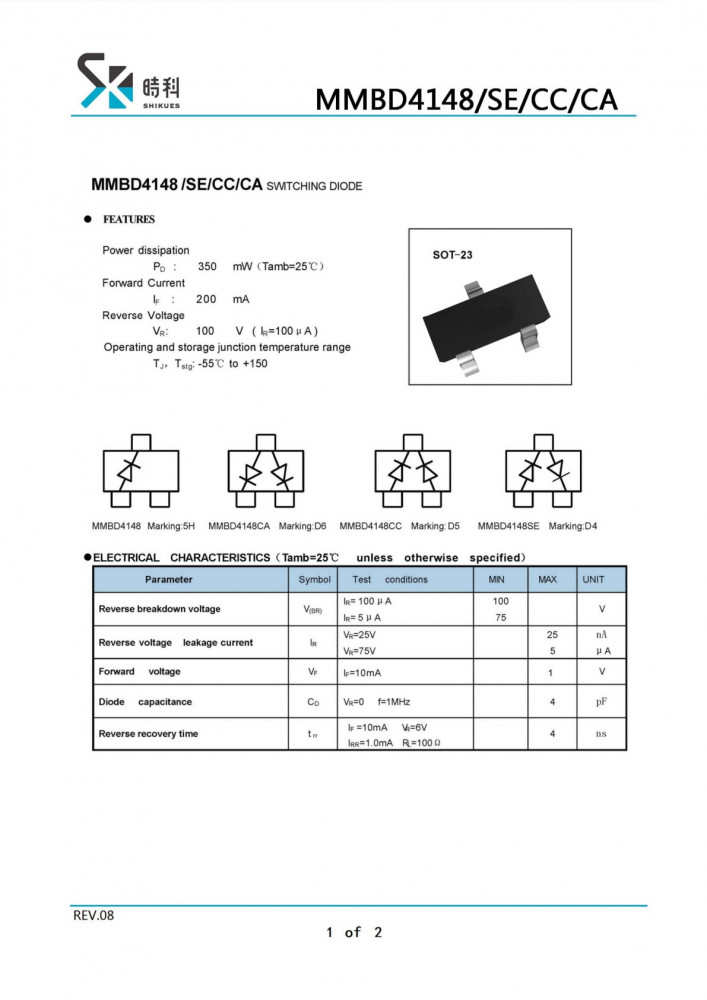 MMBD4148SE technical document page 1