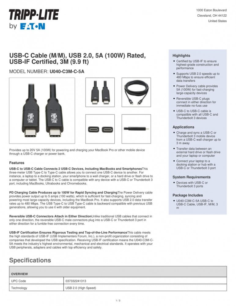 U040-C3M-C-5A technical document page 1