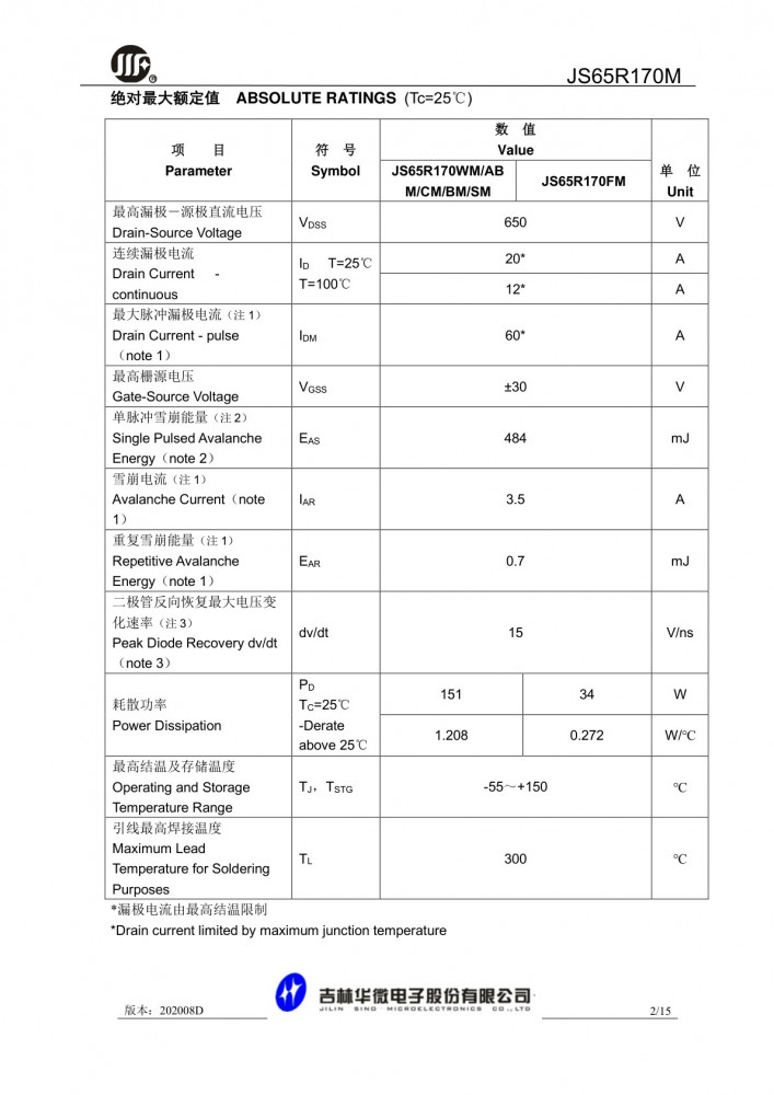JS65R170FM datasheet page 2
