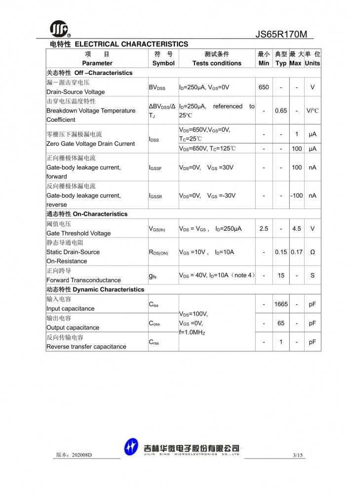 JS65R170FM datasheet page 3