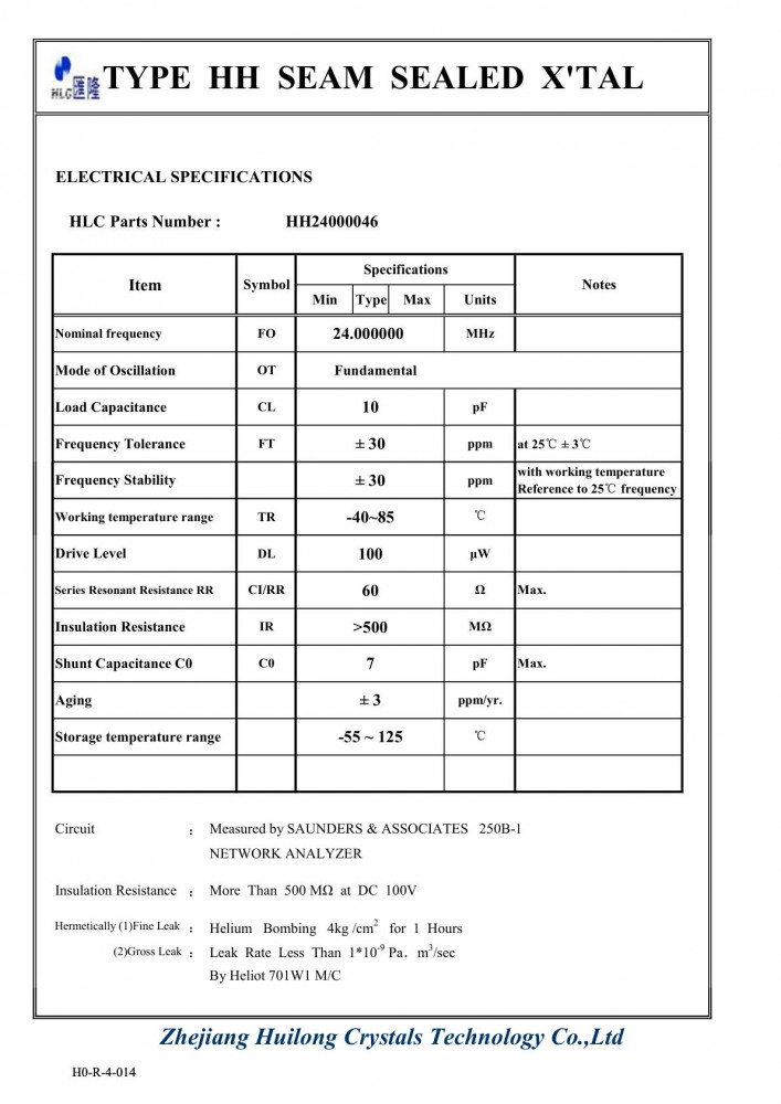 HH24000046 electrical specifications