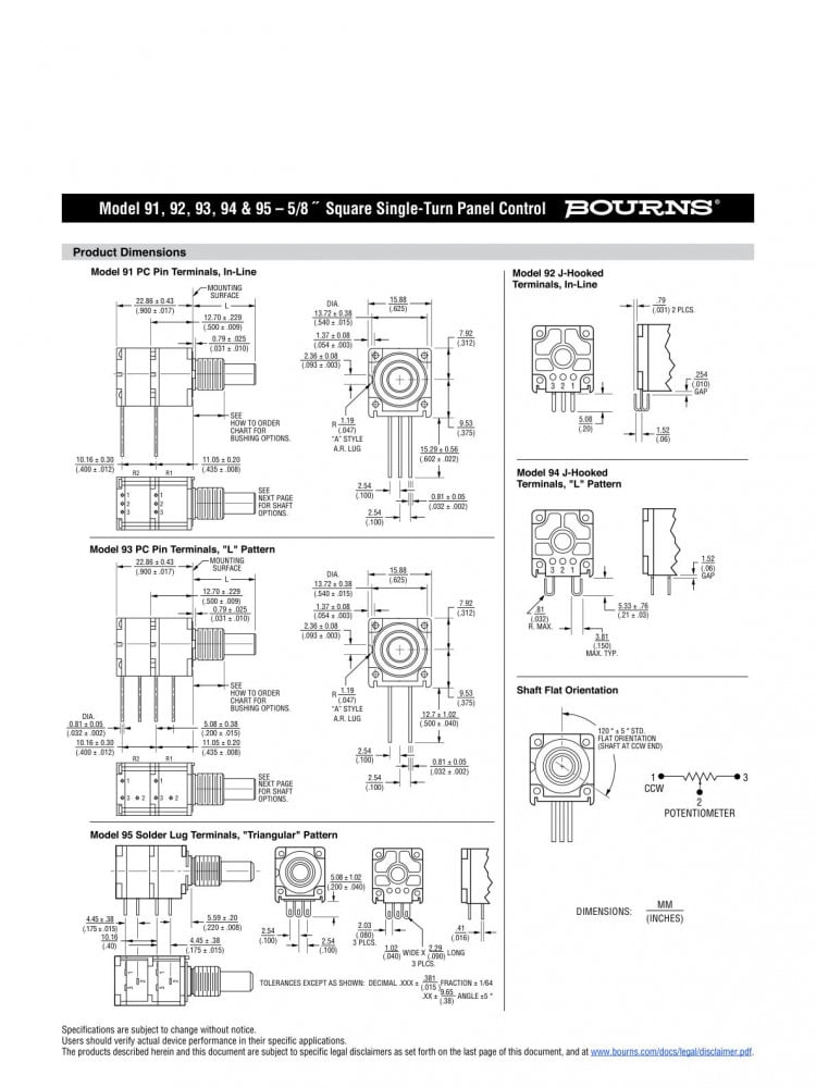 BOURNS Model 91 to 95 datasheet page 3