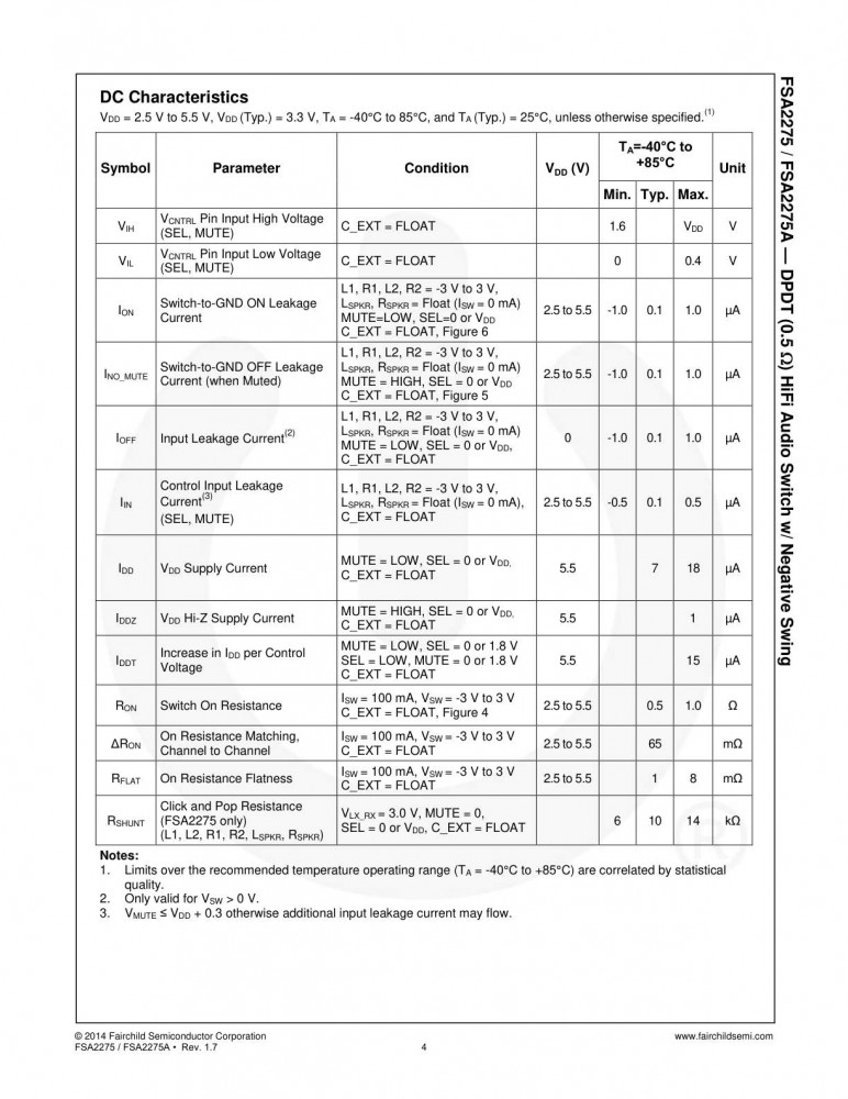 FSA2275 datasheet preview, page 5