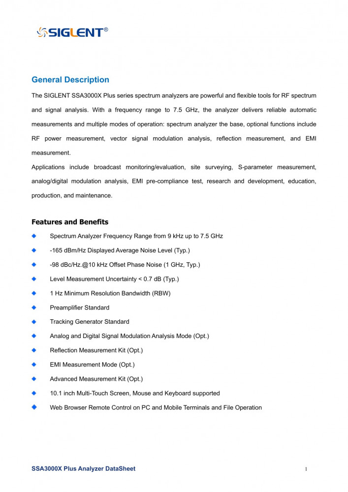 SIGLENT SSA3000X Plus datasheet page 3