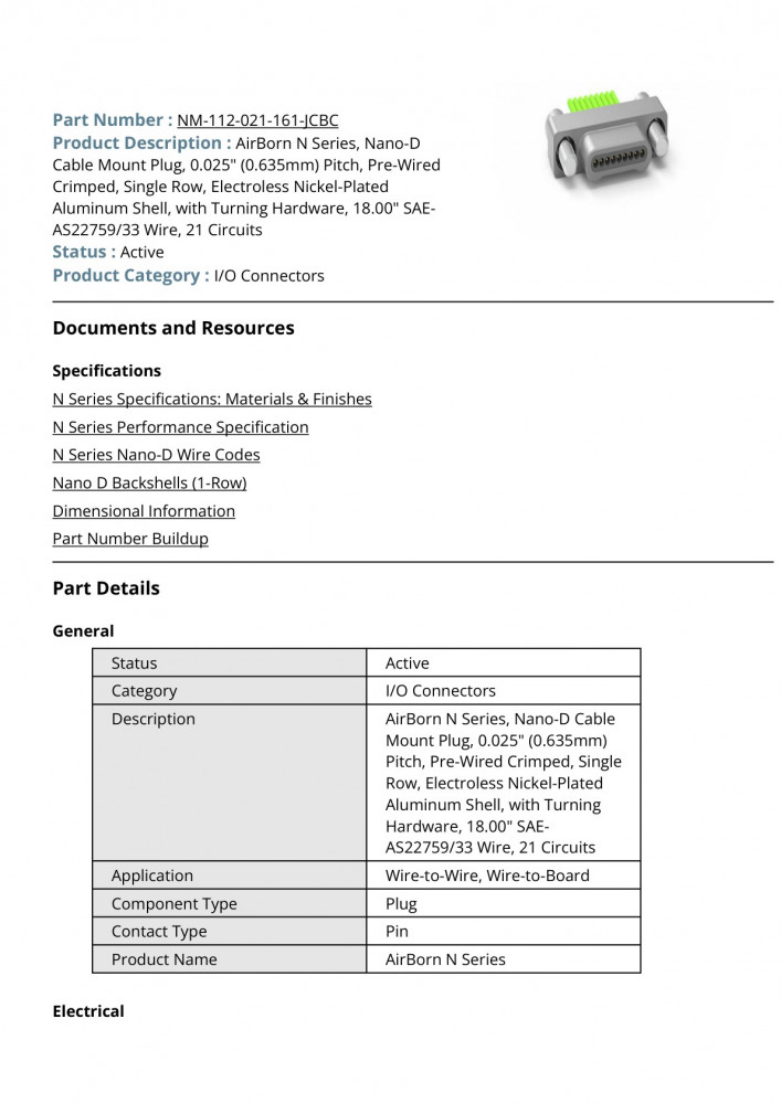 Technical documentation page 1 for NM-112-021-161-JCBC