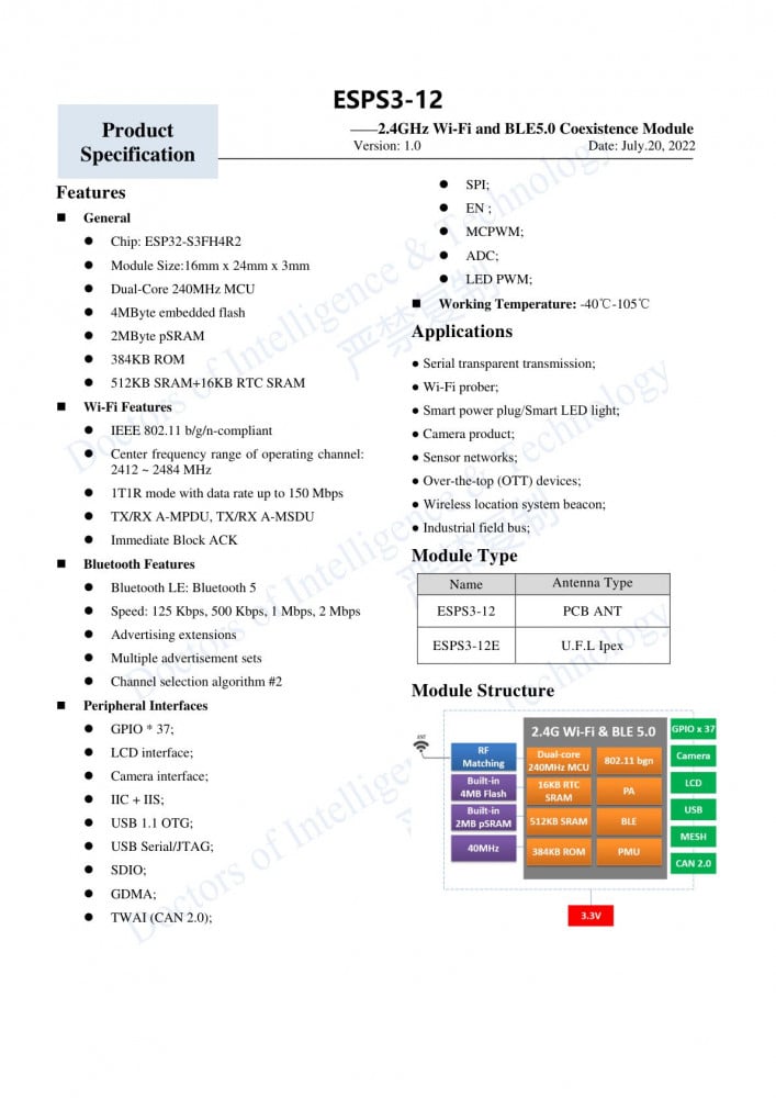 ESPS3-12 datasheet page 1