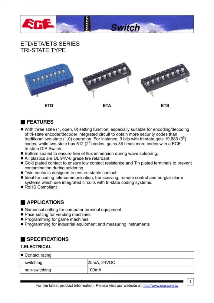 ECE ETS series datasheet page 1