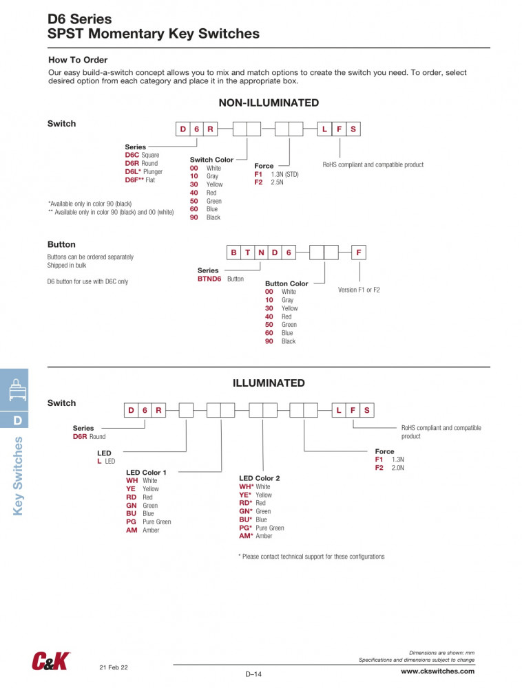 C&K D6R00F2LFS technical document page 2