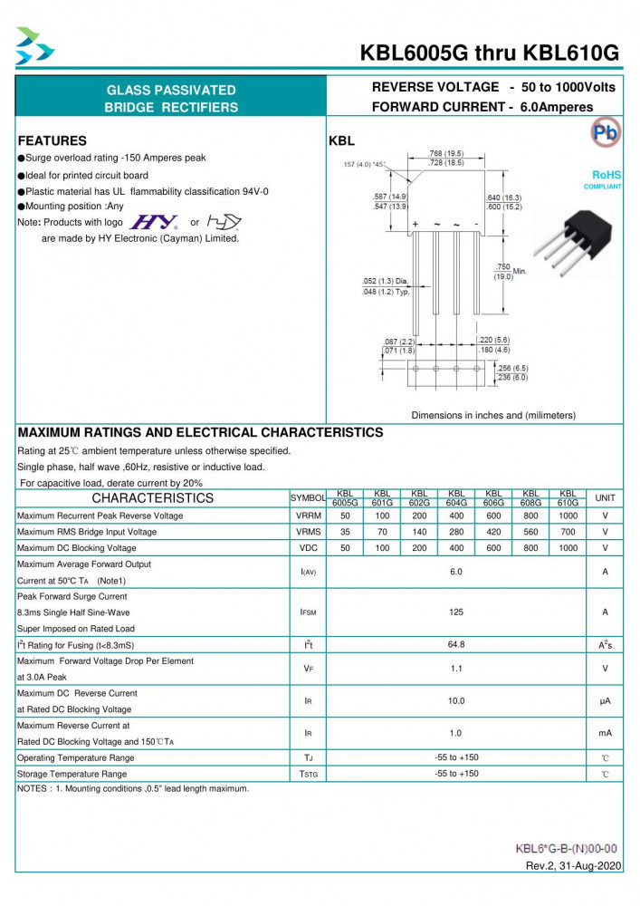 KBL608G datasheet page 1