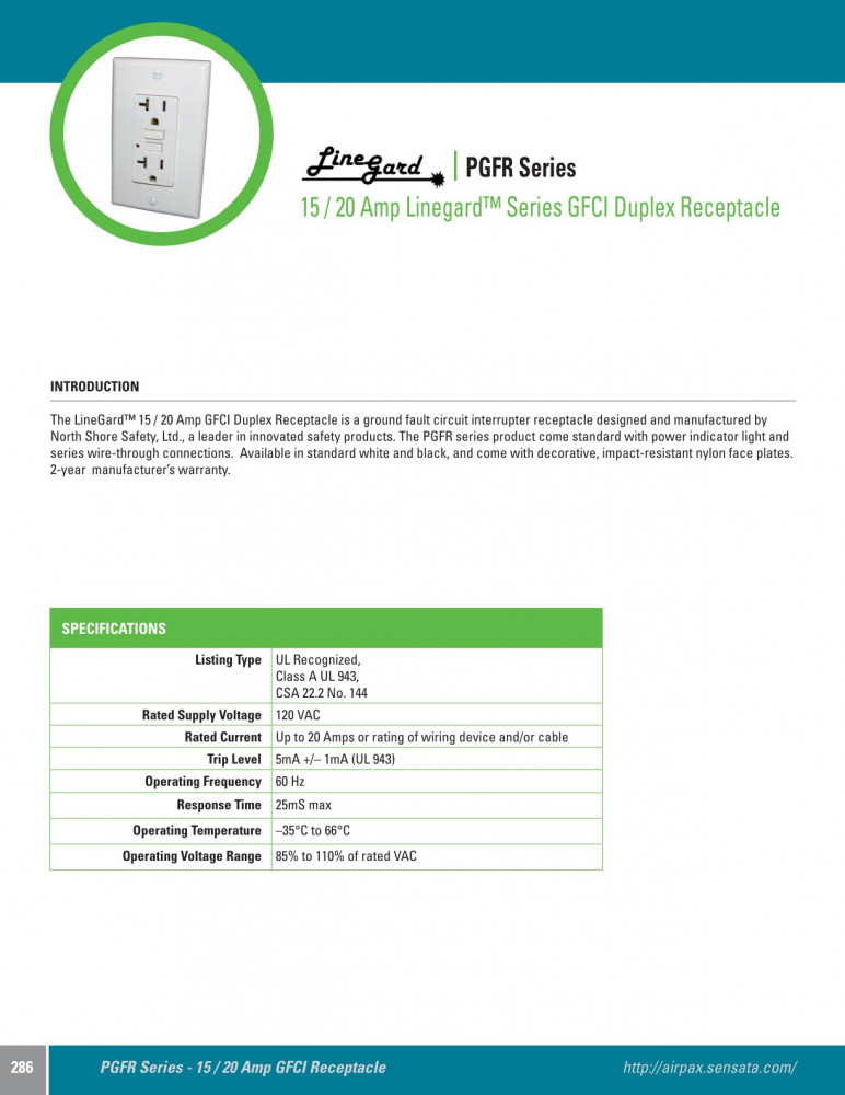 PGFR-120 product documentation, page 1