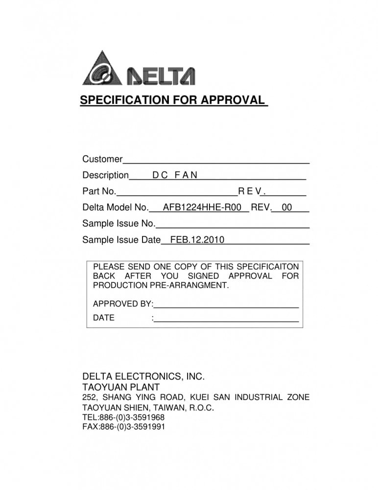 AFB1224HHE-R00 specification page 1