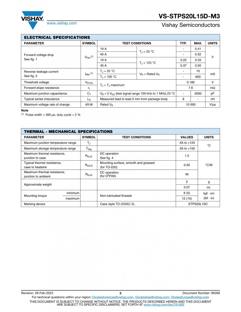 VS-STPS20L15D-M3 datasheet page 2