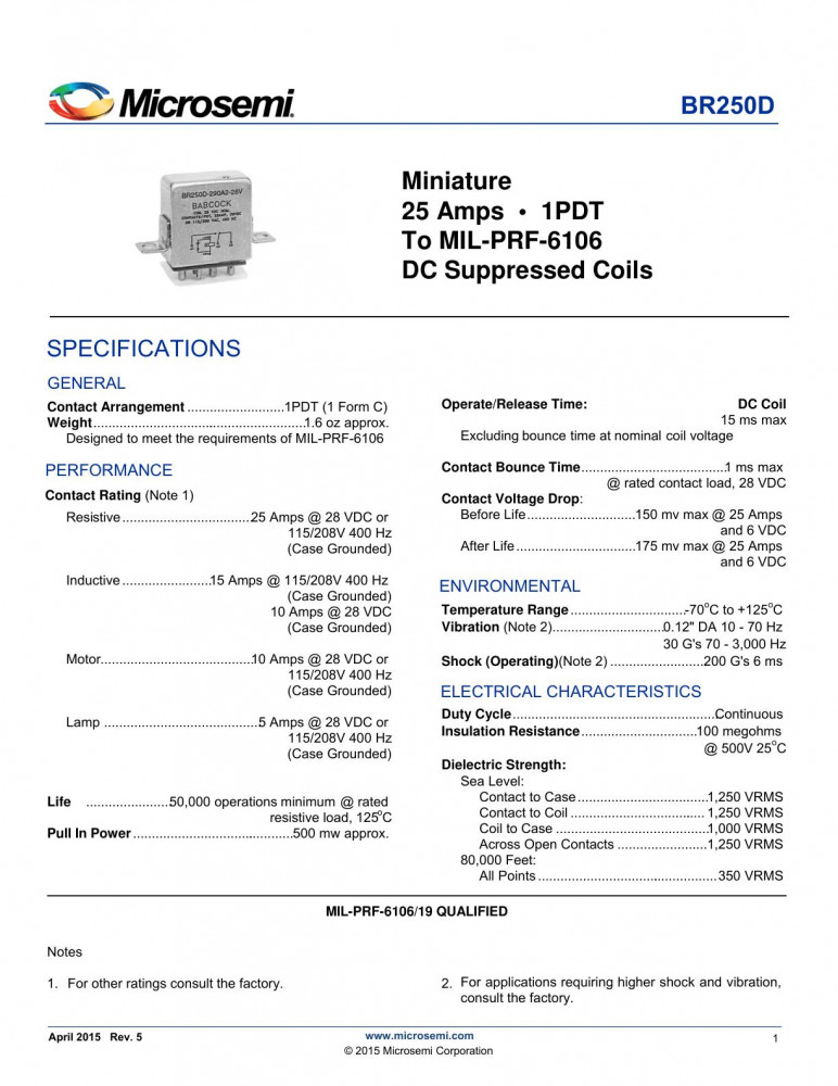 BR250D relay product specification page 1