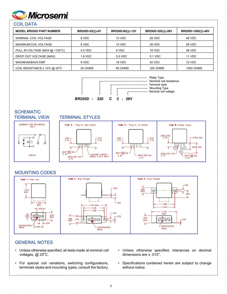 BR250D relay coil and terminal information page 2