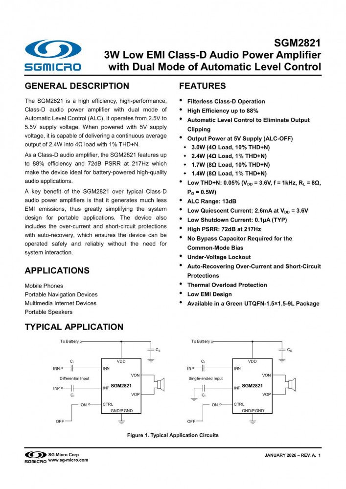 SGM2821 datasheet page 1