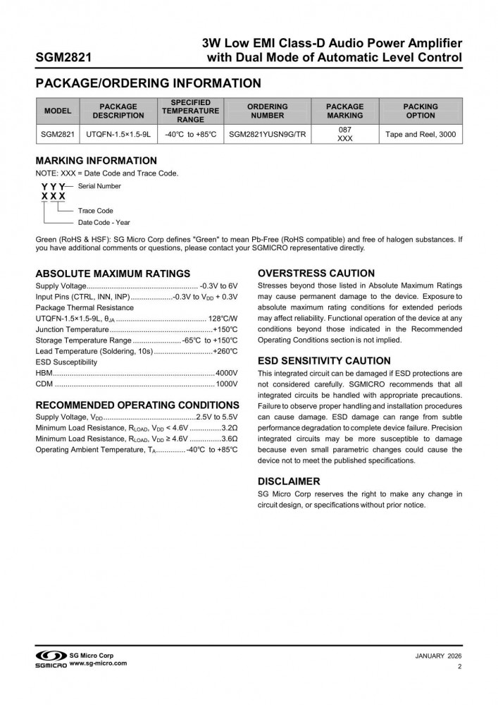 SGM2821 datasheet page 2