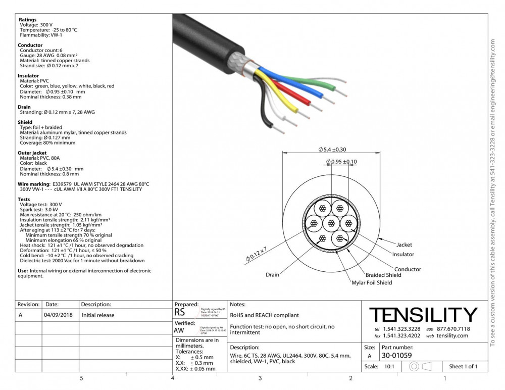 Technical drawing for Tensility International cable model 30-01059