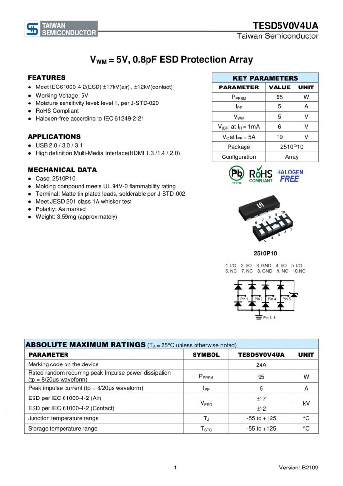 TESD5V0V4UA datasheet page 1