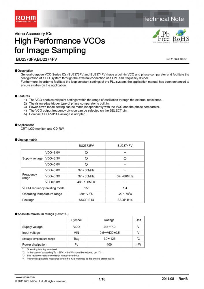 BU2373FV-E2 datasheet page 1