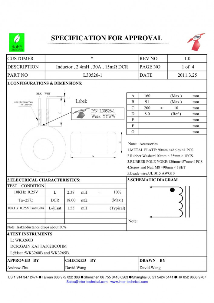 L30526-1 product specification, page 1