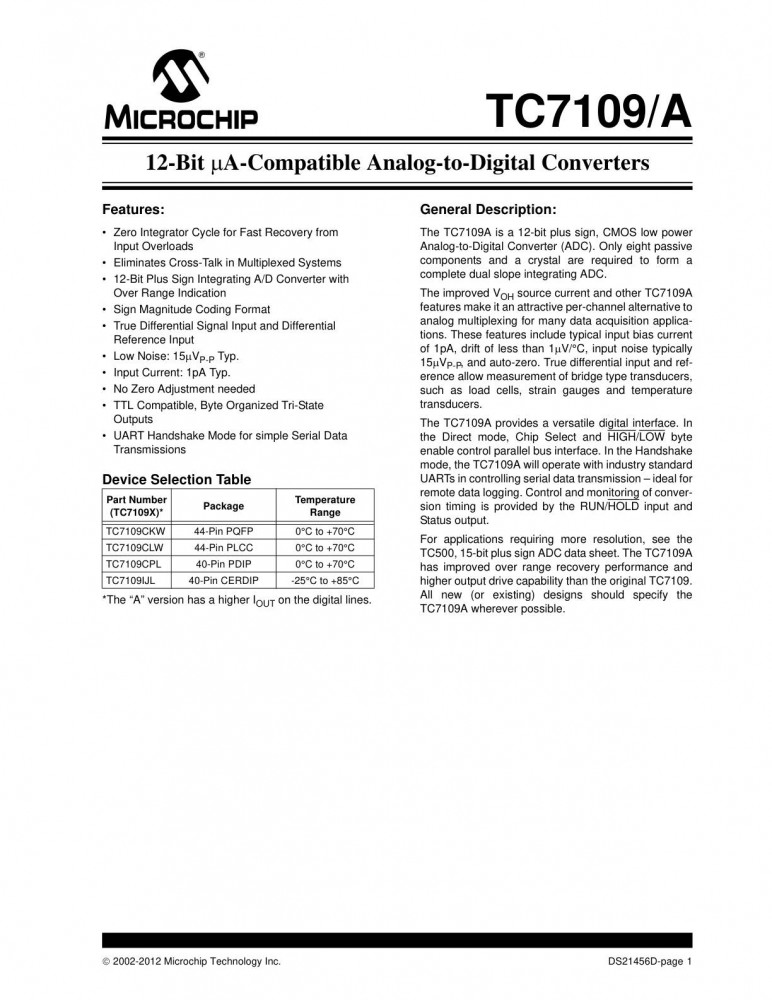 TC7109 technical document page 1