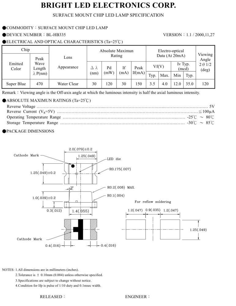 BL-HB335-TRB product documentation page 1