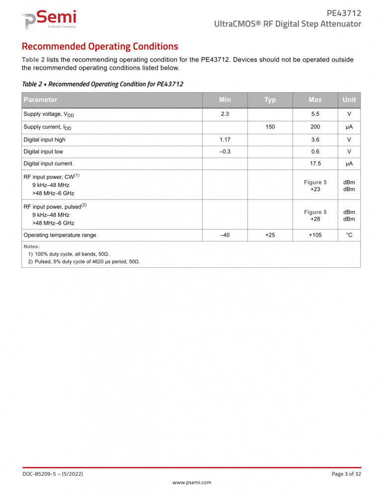 PE43712 datasheet page 3