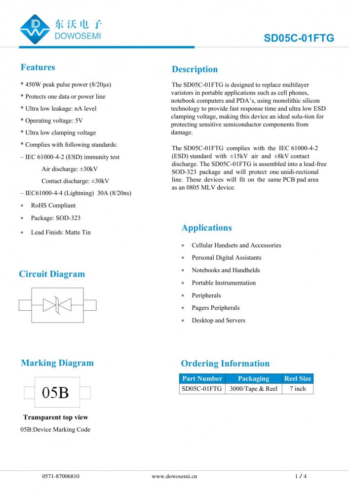 SD05C-01FTG datasheet page 1