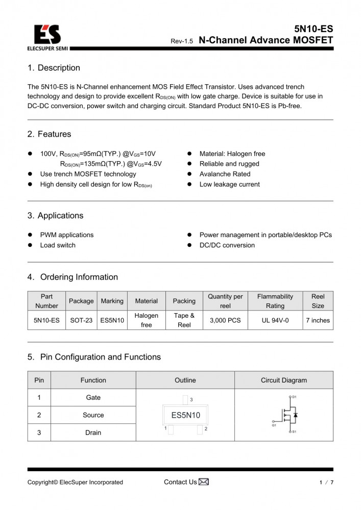 5N10-ES datasheet page 1