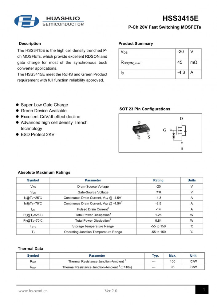 HSS3415E datasheet page 1