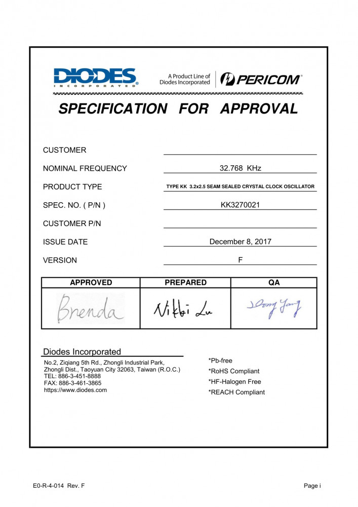 KK3270021 specification page 1
