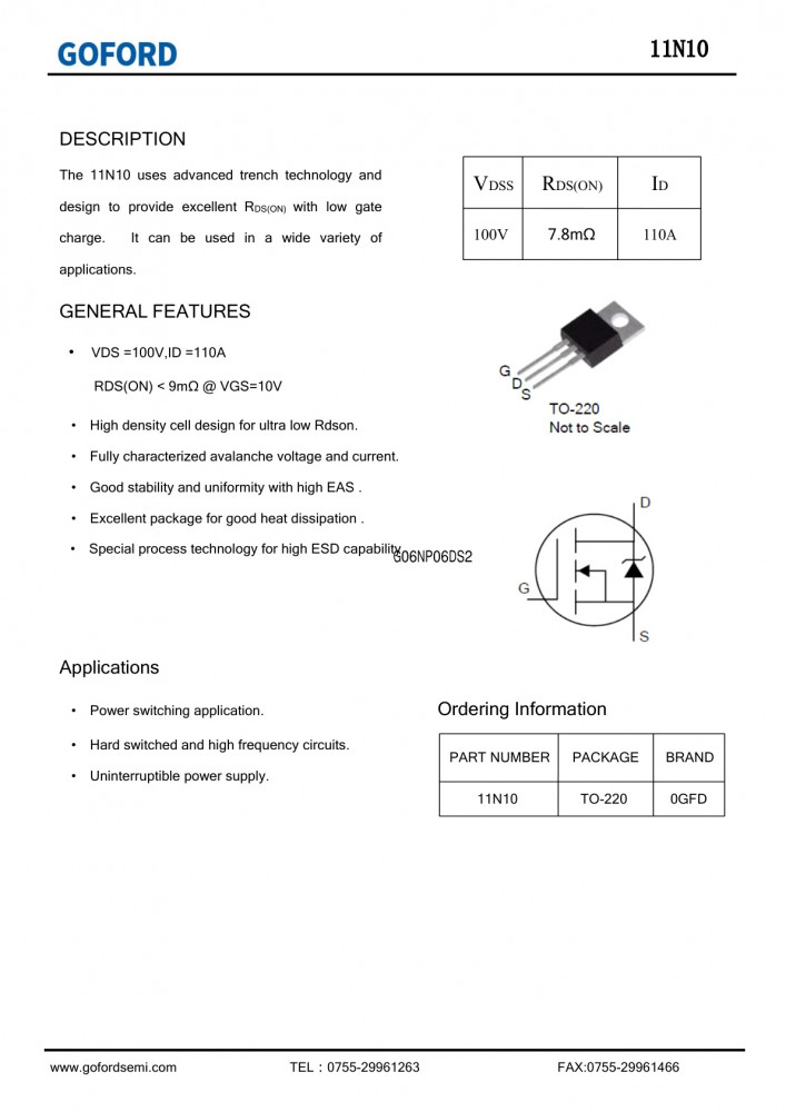 GOFORD 11N10 datasheet page 1