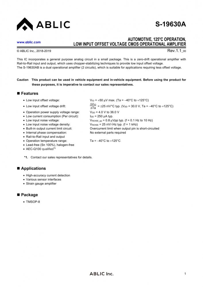 S-19630AB datasheet page 1