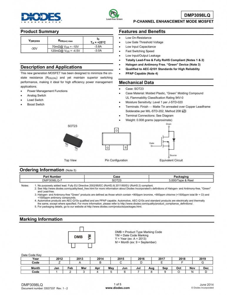 DMP3098LQ-7 datasheet page 1