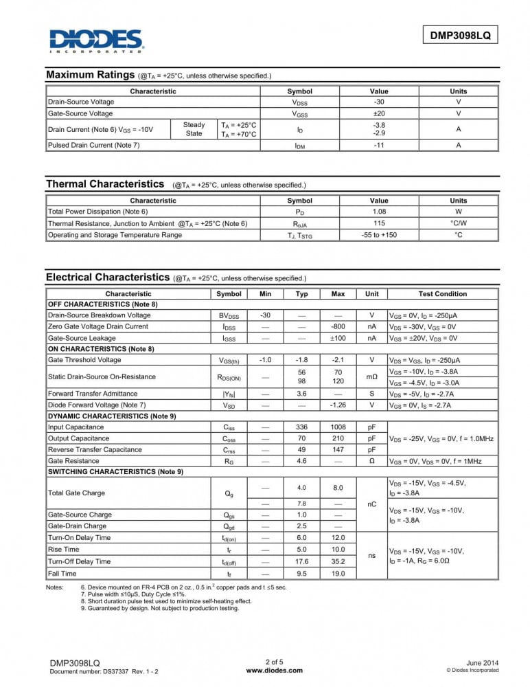 DMP3098LQ-7 datasheet page 2
