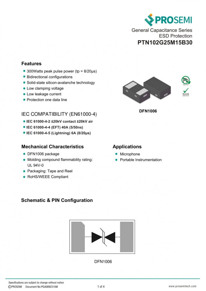PTN102G25M15B30 datasheet page 1