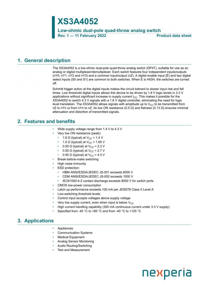 XS3A4052PWJ datasheet page 1