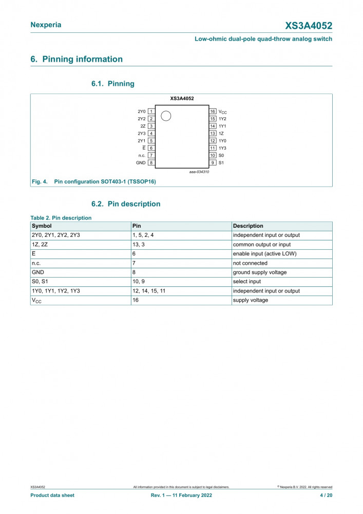 XS3A4052PWJ datasheet page 4