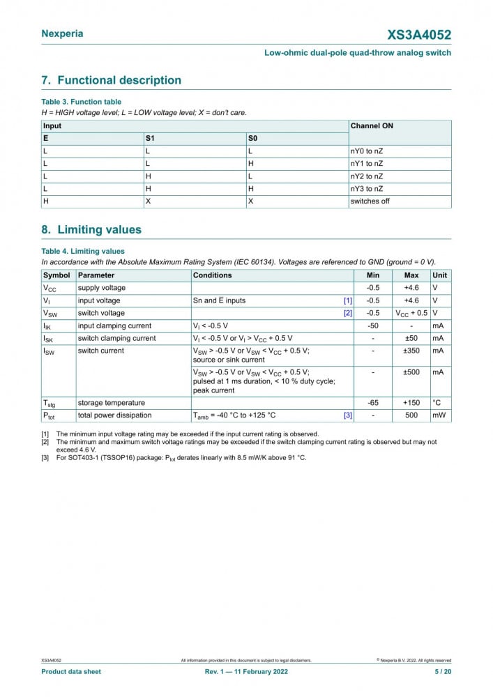 XS3A4052PWJ datasheet page 5