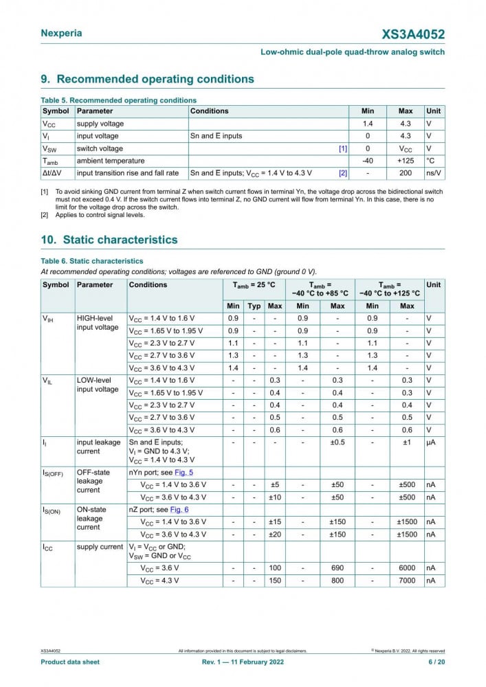 XS3A4052PWJ datasheet page 6