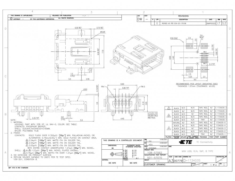 TE Connectivity 1-1734035-2 drawing page 1