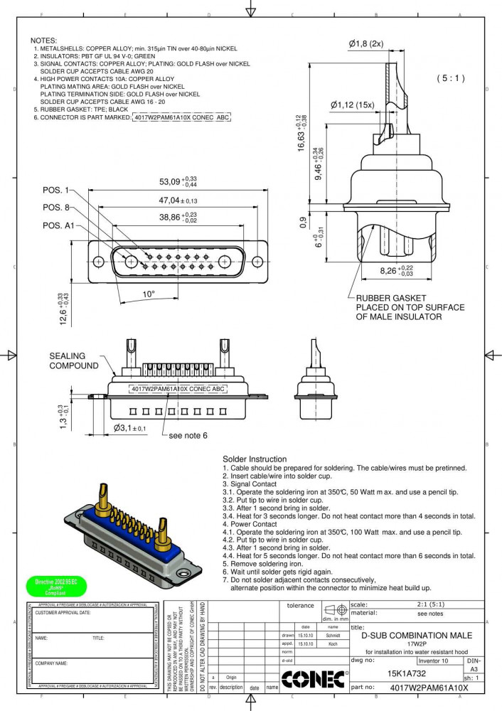 Conec 4017W2PAM61A10X product drawing and documentation page