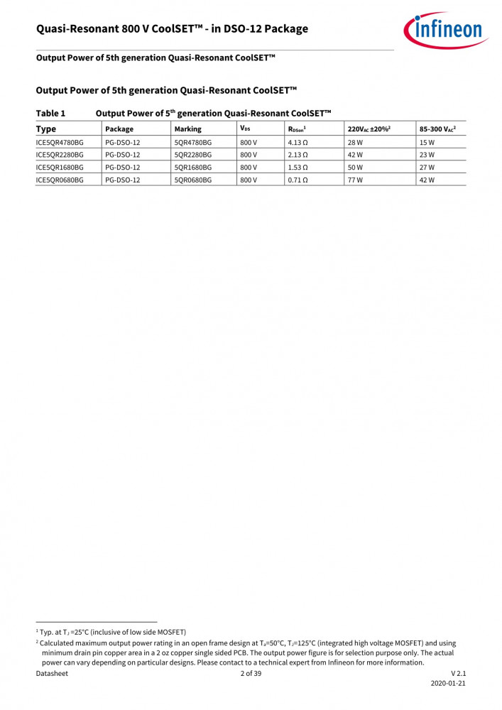 ICE5QR2280BGXUMA1 technical document page 2